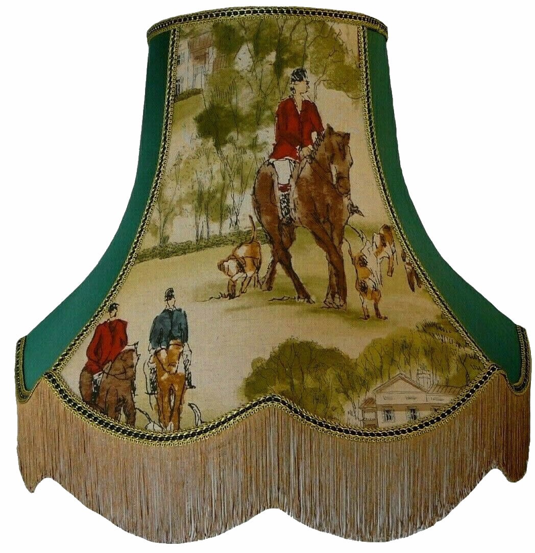 Tally Ho Hunting Scene Green Fabric Lampshades