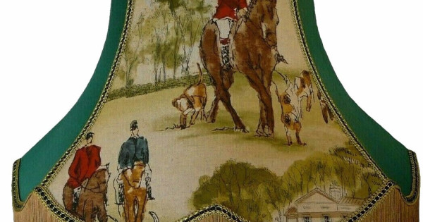Tally Ho Hunting Scene Green Fabric Lampshades