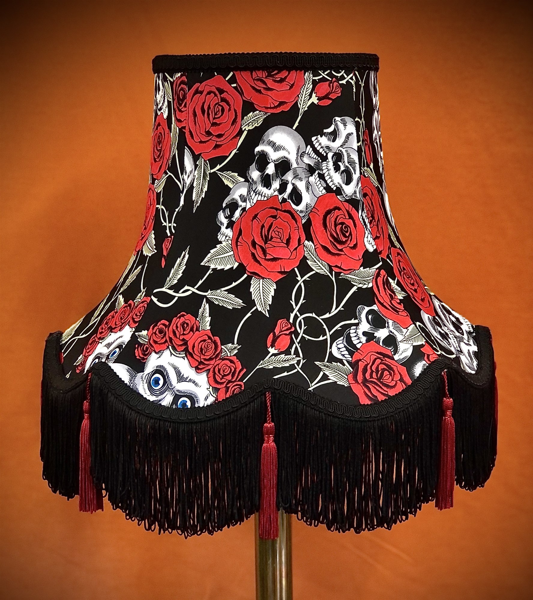 Gothic Skulls and Roses Black Tasseled Fabric Lampshades