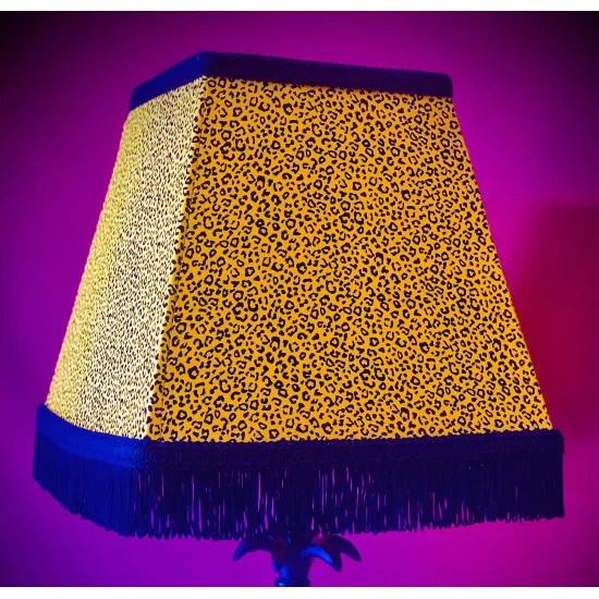 Gold Animal Print and Black Fringe Trapezium Fabric Lampshades