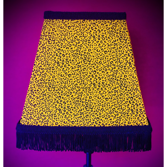 Gold Animal Print and Black Fringe Trapezium Fabric Lampshades