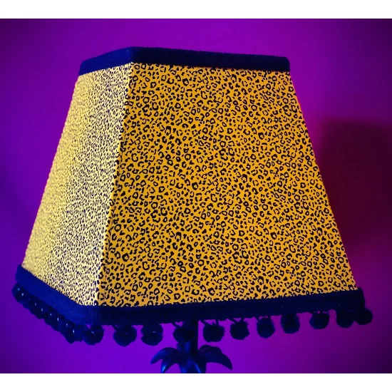 Gold Animal Print and Black Pom Pom Trapezium Fabric Lampshades