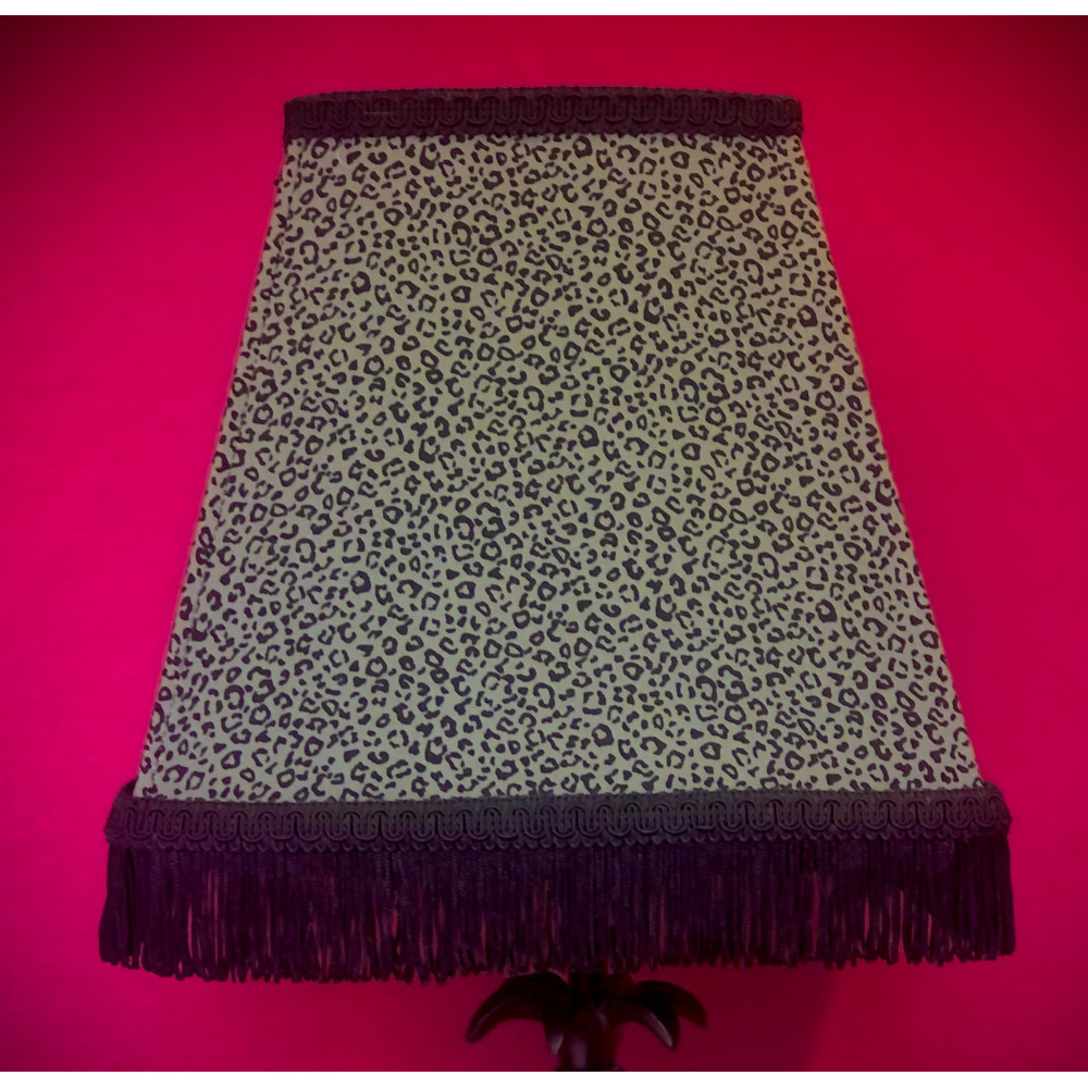 Khaki Green Animal Print and Black Fringe Trapezium Fabric Lampshades