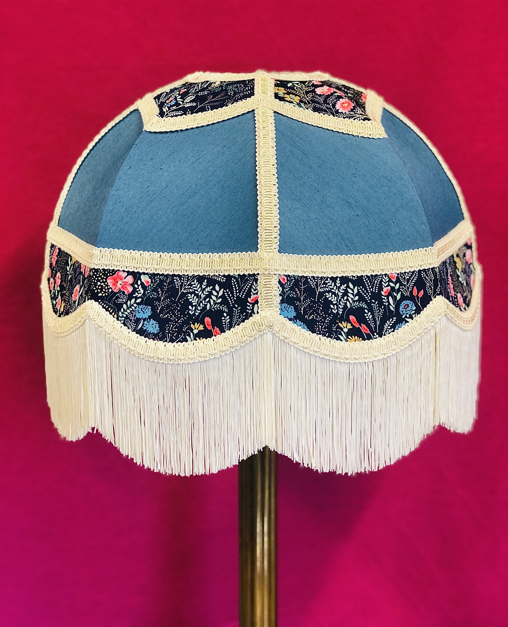 Slate Blue and Navy Floral Panelled Fabric Lampshade