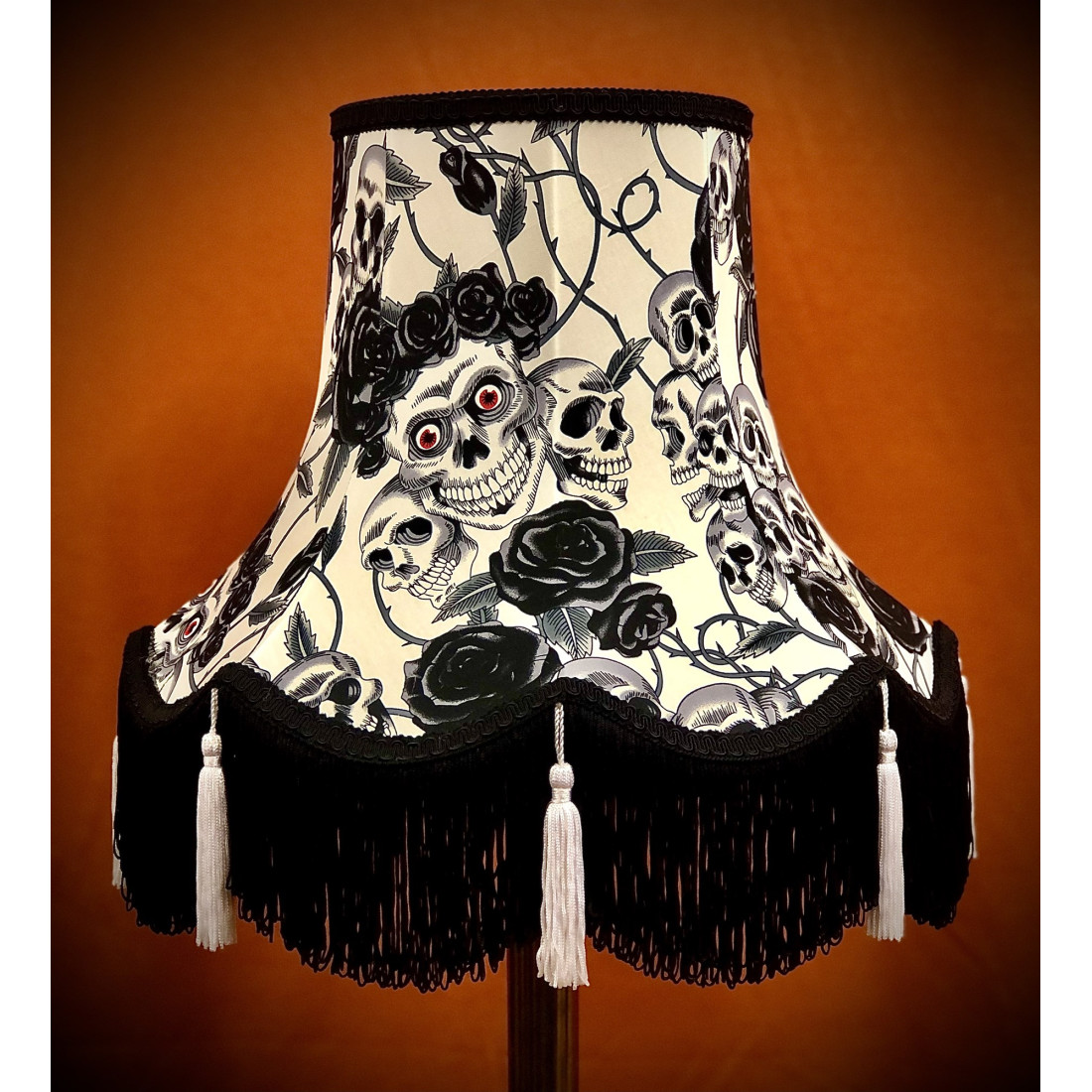 Gothic Skulls and Roses White Tasseled Fabric Lampshades