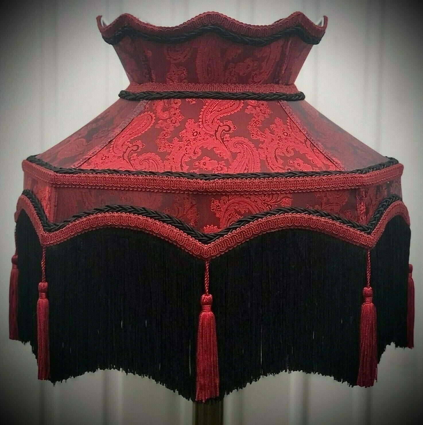 Paisley Red Burgundy and Black Downton Abbey Crown Fabric Lampshade