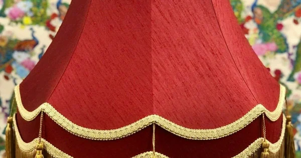 Burgundy Red and Gold Tassel Double Scallop Fabric Lampshades
