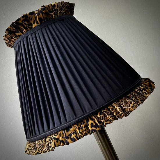 Black Leopard Ruffled Fabric Tapered Empire Lampshade