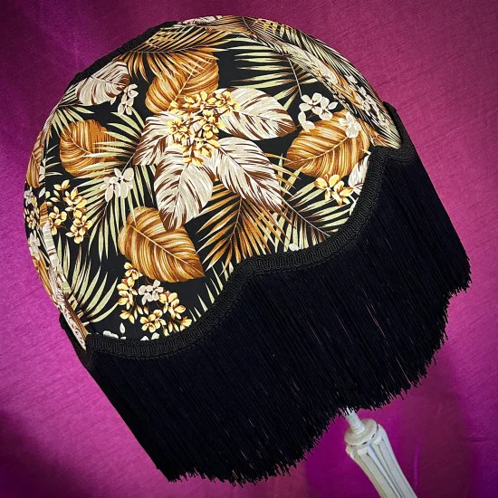 Black Tropical Palm Leaf Dome Fabric Lampshade