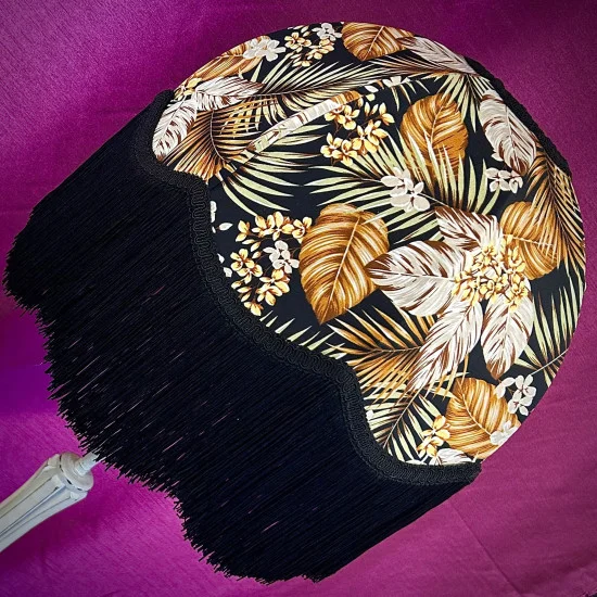 Black Tropical Palm Leaf Dome Fabric Lampshade
