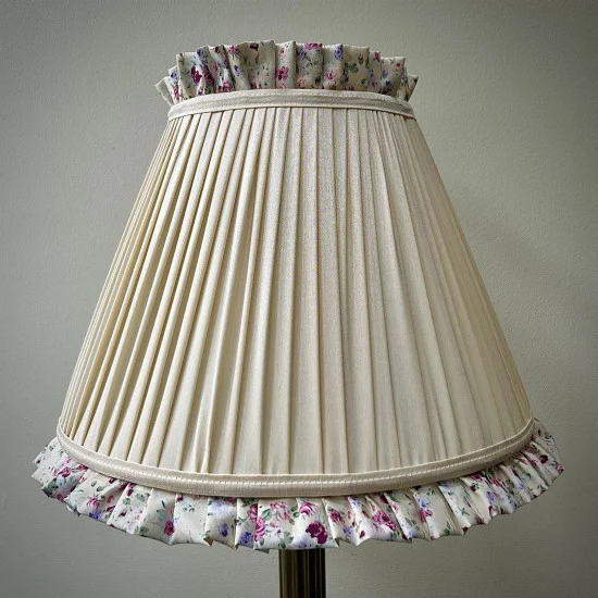 Cream Lilac Floral Ruffled Fabric Tapered Empire Lampshade