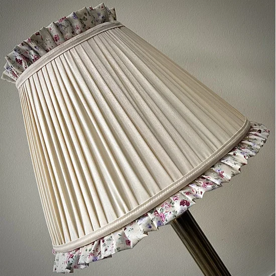 Cream Lilac Floral Ruffled Fabric Tapered Empire Lampshade