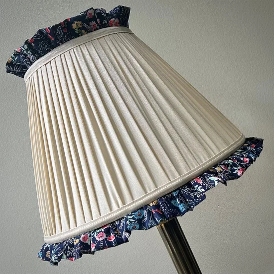 Cream Navy Floral Ruffled Fabric Tapered Empire Lampshade