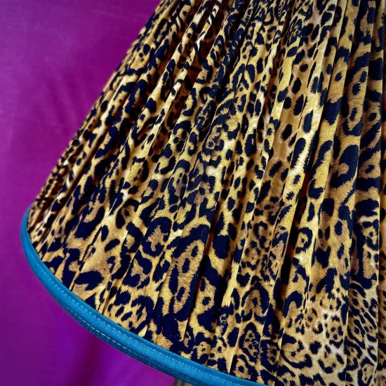 Leopard Animal Print Blue Gathered Fabric Lampshade