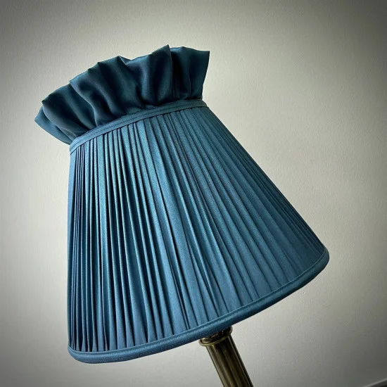 Slate Blue Ruffled Top Fabric Lampshade