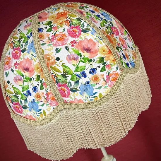 Vibrant Floral and Coffee Braid Dome Fabric Lampshade