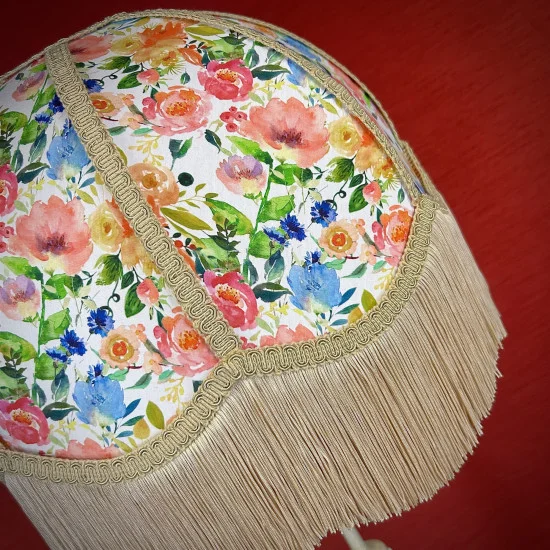 Vibrant Floral and Coffee Braid Dome Fabric Lampshade