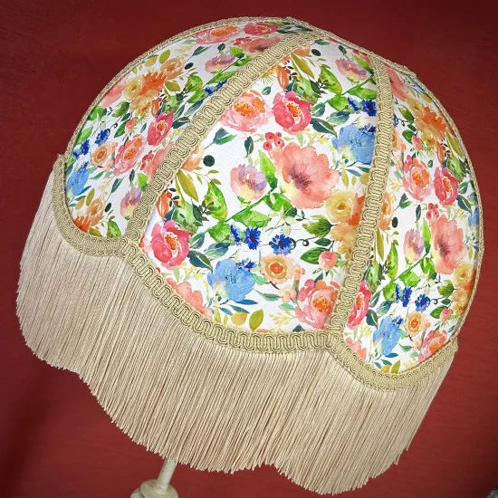 Vibrant Floral and Coffee Braid Dome Fabric Lampshade