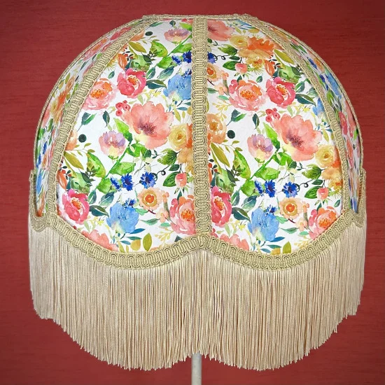 Vibrant Floral and Coffee Braid Dome Fabric Lampshade
