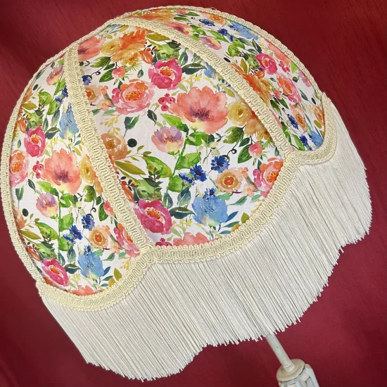 Vibrant Floral Cream Braid Dome Fabric Lampshade