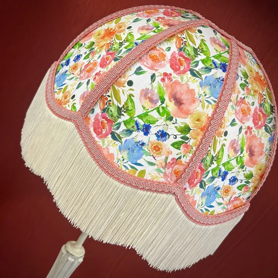 Vibrant Floral Pink Braid and Cream Dome Fabric Lampshade