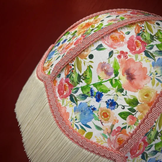 Vibrant Floral Pink Braid and Cream Dome Fabric Lampshade