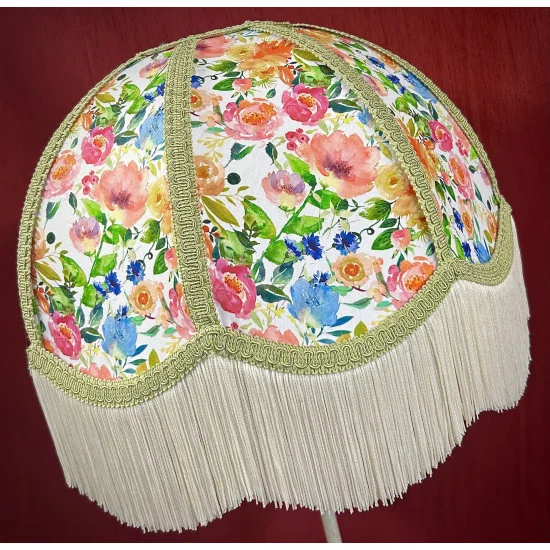 Vibrant Floral Sage Braid and Cream Dome Fabric Lampshade