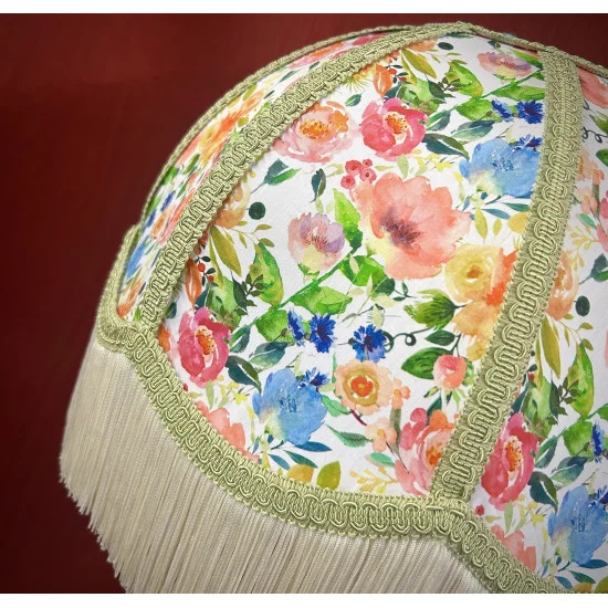 Vibrant Floral Sage Braid and Cream Dome Fabric Lampshade