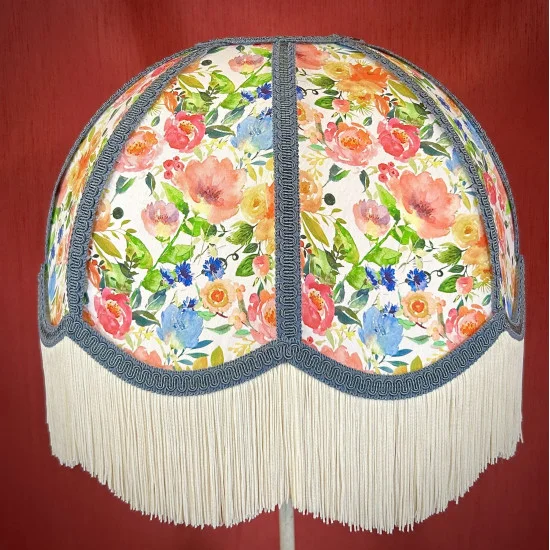 Vibrant Floral Slate Braid and Cream Dome Fabric Lampshade