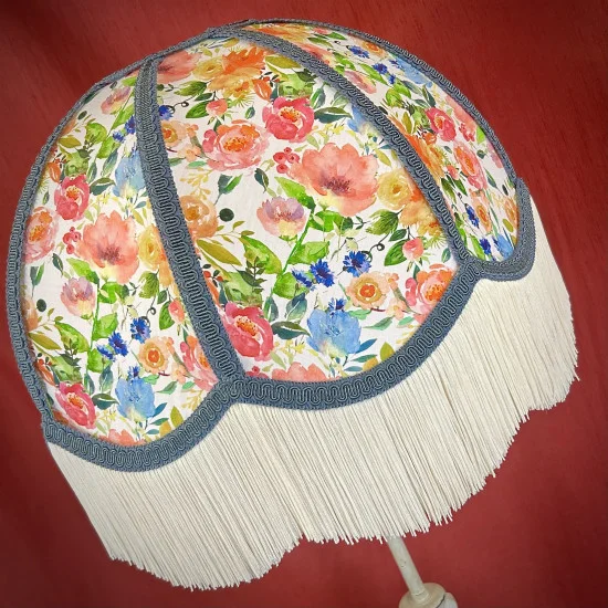 Vibrant Floral Slate Braid and Cream Dome Fabric Lampshade
