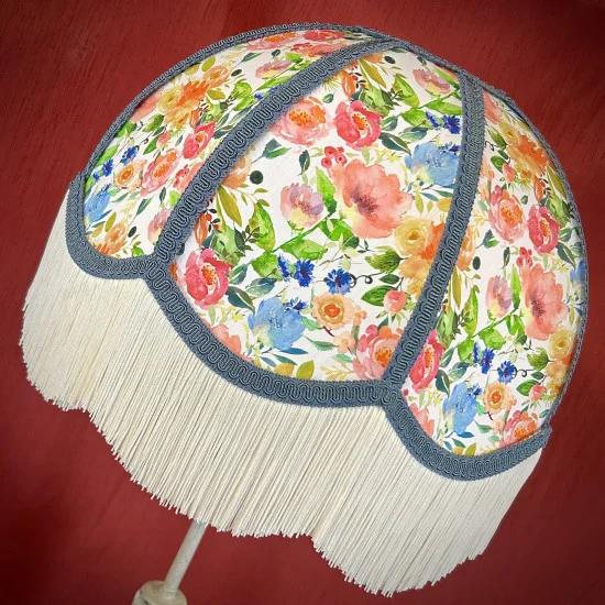 Vibrant Floral Slate Braid and Cream Dome Fabric Lampshade