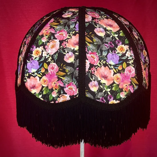 Vibrant Black Floral Braid Dome Fabric Lampshade