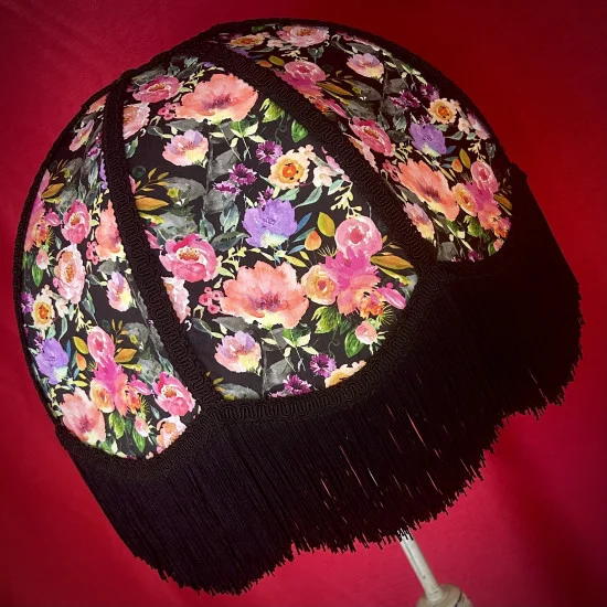 Vibrant Black Floral Braid Dome Fabric Lampshade