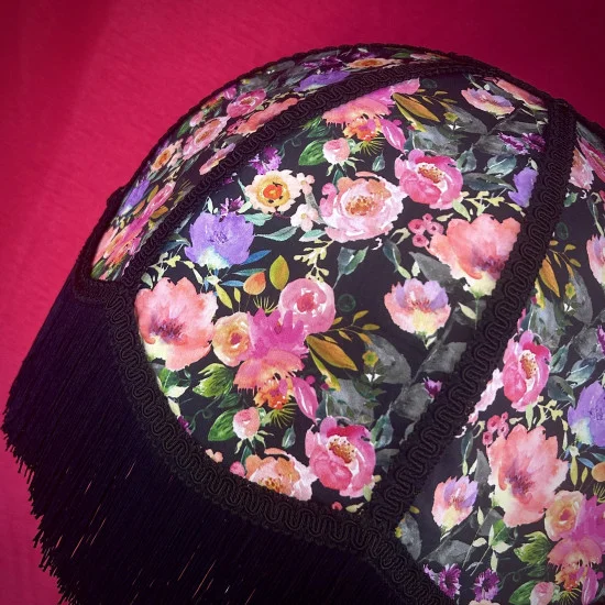 Vibrant Black Floral Braid Dome Fabric Lampshade
