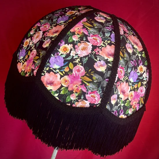 Vibrant Black Floral Braid Dome Fabric Lampshade