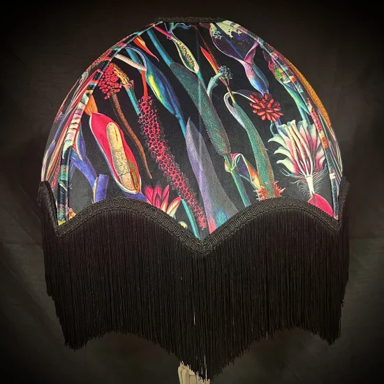 Vibrant Black Botanical Parachute Dome Fabric Lampshade