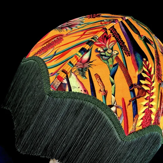 Vibrant Ochre and Green Botanical Parachute Dome Fabric Lampshade