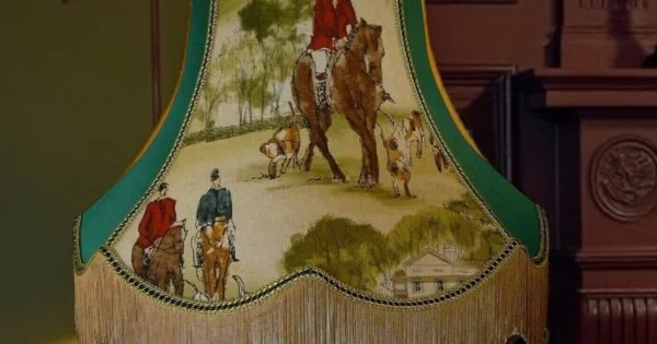 Tally Ho Fox Hunting Scene Green Fabric Lampshades