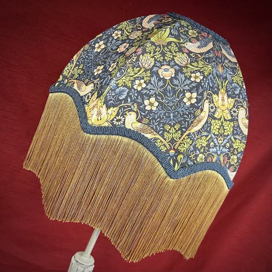 William Morris Strawberry Thief Navy Slate Parachute Dome Fabric Lampshade