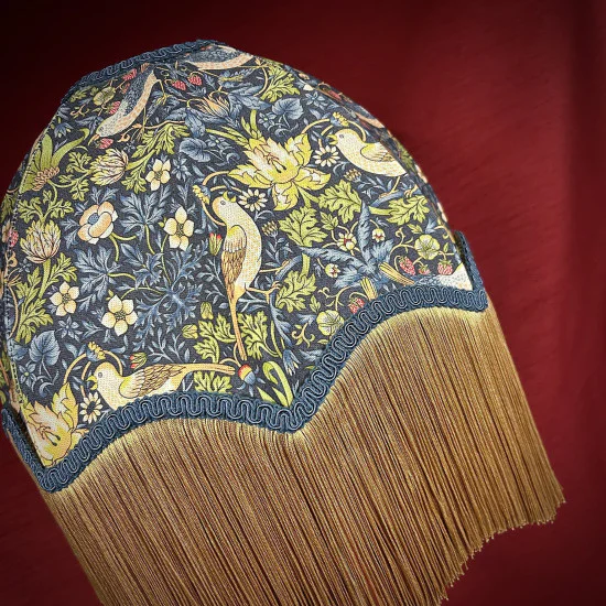 William Morris Strawberry Thief Navy Slate Parachute Dome Fabric Lampshade